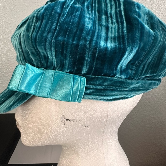 Accessories | Teal Velvet Cap With Ribbon | Poshmark